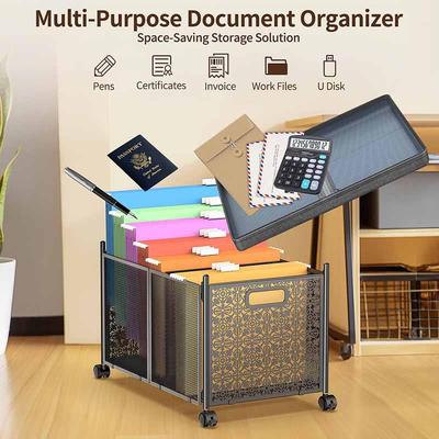 多能金属文件收纳架轮办公桌带面整理置物架功复古花纹储可移HIC