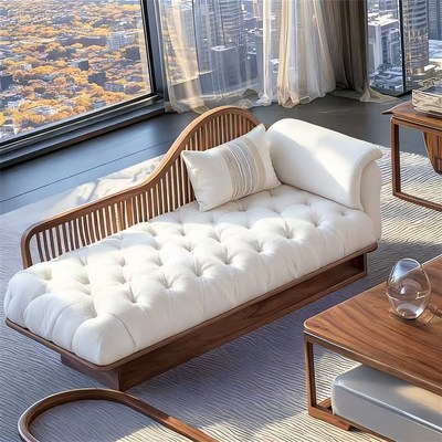 现代简约实木沙发黑胡桃木单人位贵妃椅客厅法式复古高级感休闲椅