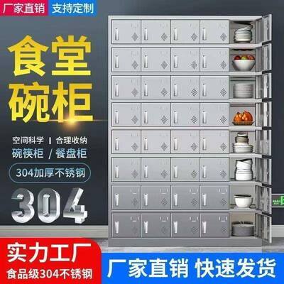 不锈钢食堂碗餐盘柜餐加厚带门餐多具柜餐盘柜员工多门格FDU厅餐
