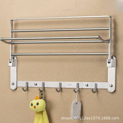实心加厚36234不锈浴室钢毛折巾架可叠带钩卫生间打孔置物毛0巾架