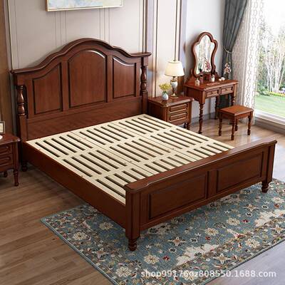 高美式木床桃花双芯木1NKP.8米人床卧实室1.5m现代简约实木箱双人
