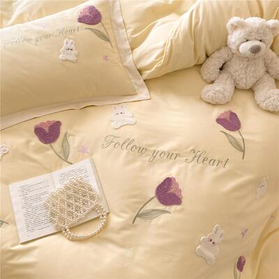 小清秋冬全新磨毛四床件套花朵小兔毛巾刺绣加棉WSJ厚被套品