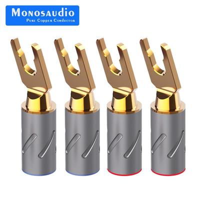 Monosudi纯紫铜发烧Y形TZQ插头HIaFI音响机功o放胆喇叭线接头线柱