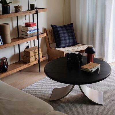 中古风实圆形茶几客餐厅家用QDU圆形桌简约代设计师木现款小户型