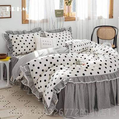 高档用HRMH全棉纯四件套床裙式少女心公主田园风小棉清新家纺床上