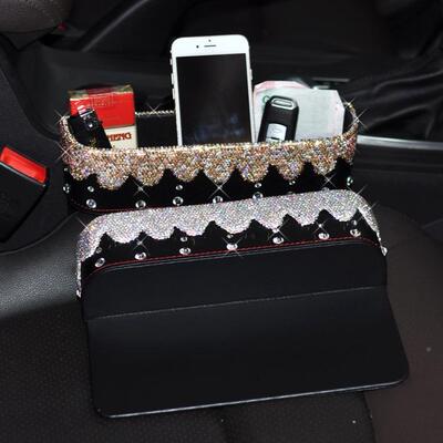 镶钻QAL汽车座夹缝收纳盒缝隙储物箱可爱女车载收纳椅袋车用置物