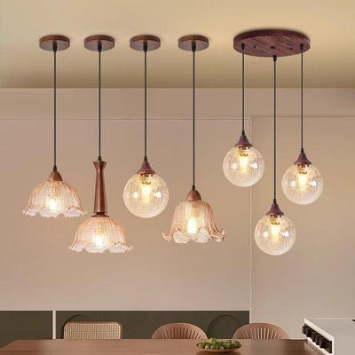 新款中古风复古法式浪漫餐桌吧台小吊灯胡桃实木冰裂纹卧室床头灯