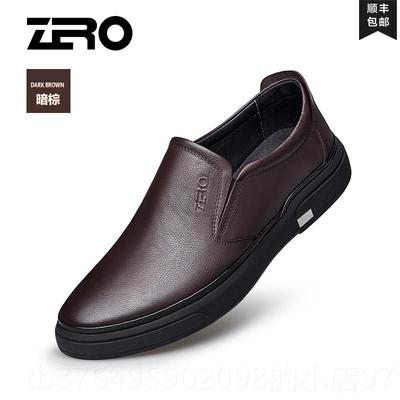 新款Z休RO零度男休鞋商务闲皮鞋经经典黑色一脚蹬闲鞋真皮典套脚