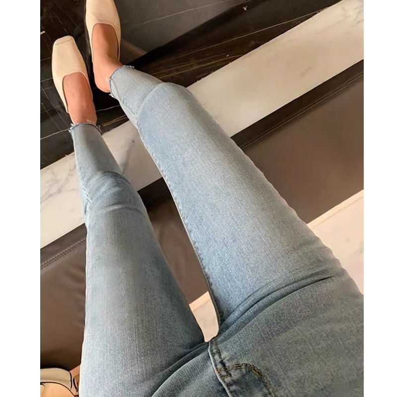 孕妇牛仔裤春秋款韩版铅笔小脚修身打底裤外穿时尚毛边九分裤秋装