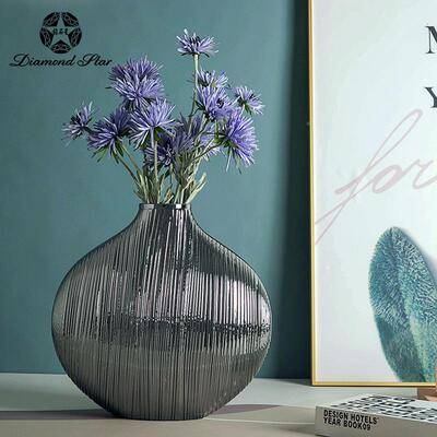 钻石星电小口镀竖条纹玻璃花轻奢10179复古高级感件插花器批瓶发