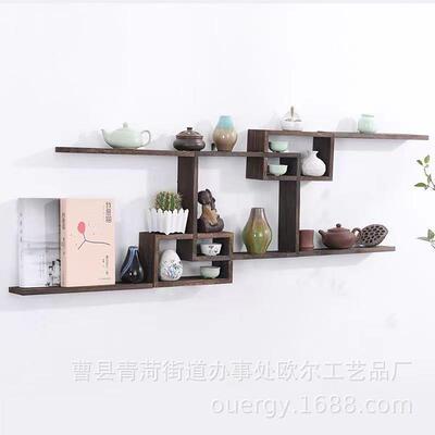 实木墙OE85面上置物壶架客厅墙搁博板书架古架多宝阁茶装饰架