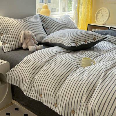 LUG202款5新全棉色纹织水洗棉四件套纯棉条舍款学生宿床单被套三