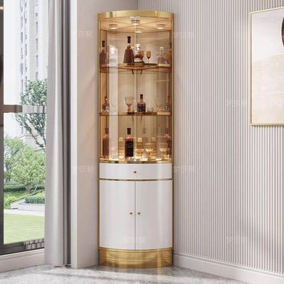 轻酒奢三角柜客厅墙角抽柜不锈钢扇形靠玻璃门柜FFP现代简约墙转