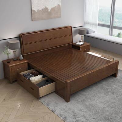 轻IIT实木床现代简约橡木床家实全木单双用人床主卧1.8m奢床