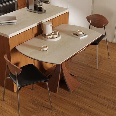 中古风石岩板实木可用伸缩圆餐桌家方小户型圆两洞用桌AZV折叠小