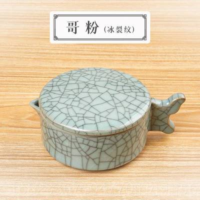 高档六品堂掌上帖 陶瓷墨池多容能墨汁专功用带盖墨盒砚台文碑房