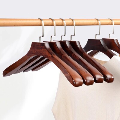 复古小豪华衣架木实WBD宽肩防衣撑无架痕裤滑挂衣架男女大衣木质
