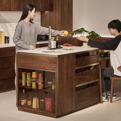 北美黑胡桃木实IGK约木岩板岛台餐厅简吧台边一体餐桌中餐岛台柜