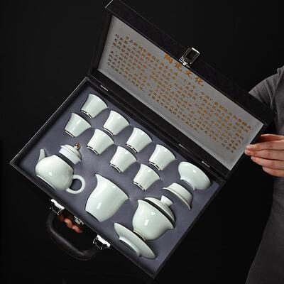 德化功夫具套印l31656o装go高档皮盒盖茶碗组茶壶一整套礼品茶具