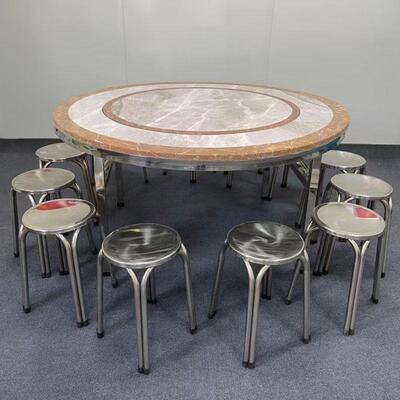 意式不锈钢餐桌新中式店带折叠桌用图案WVX家吃饭桌流水席饭排挡