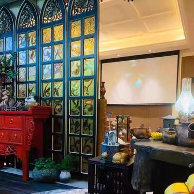 关式中可折叠屏风客欧厅房间酒店彩绘玻4946璃屏风隔断玄欧式式美