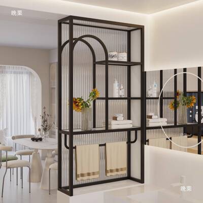 式玻奶油风卫生间洗漱台干置湿区物架璃水波纹法半墙屏风96752隔