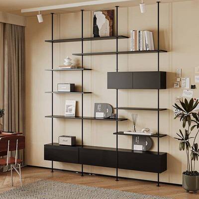 创见描述中古风书柜顶天地置物架多层实木陈书列架展示架意立式极