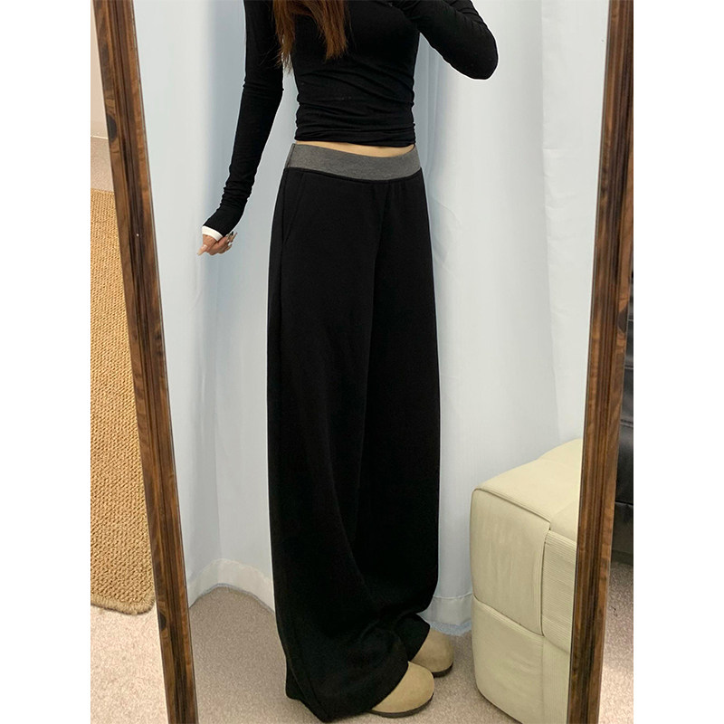 梨型身材黑色休闲 裤女夏季新款胖妹妹mm高腰显瘦弹力垂感阔腿长