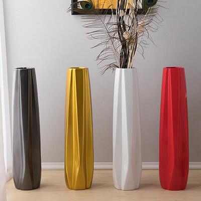 60mQHX陶瓷瓶 北欧落c地大花瓶 白装色红色金色银黑色花器简约花
