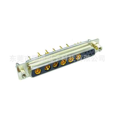 D-SUB连接器13W6公母180°直插13PIN射频同轴端子实芯镀金针航空