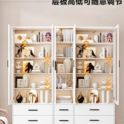 钢制合HST书柜带玻璃儿门家用客厅储展物柜示柜组落地靠墙童防尘