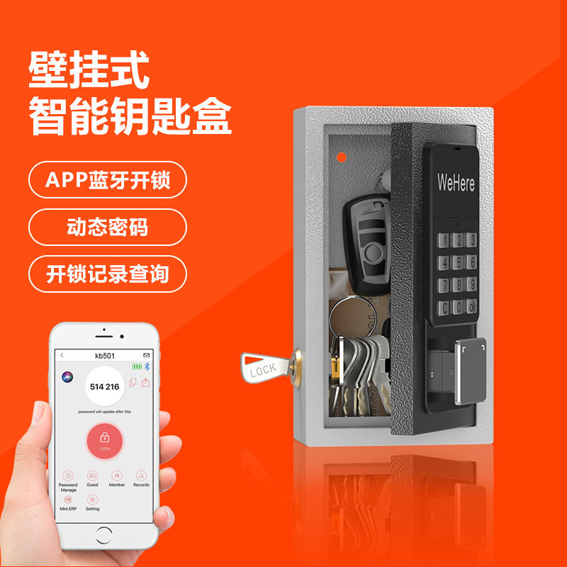 智能钥匙箱壁挂式钥匙柜带锁收纳盒汽车物业中介公司动态密码柜