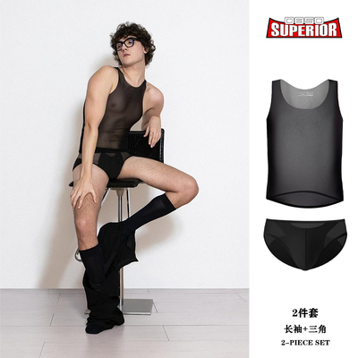 2件套莫代尔透明拼接三角裤性感