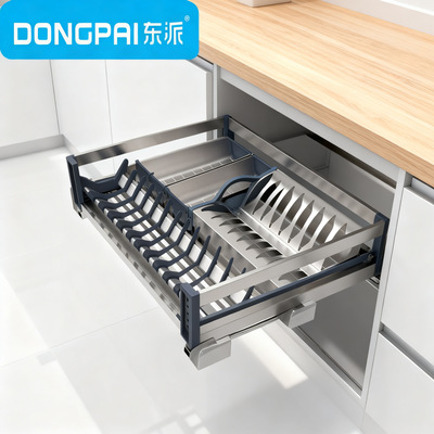 DONGPAI东派-不锈钢板式拉篮全钢拉篮厨房拉篮900不锈钢三边碗篮