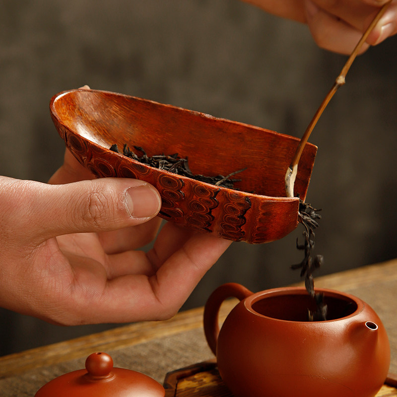 大漆竹根茶则天然老竹赏茶盒茶道六君子茶荷茶匙茶勺功夫茶具配件