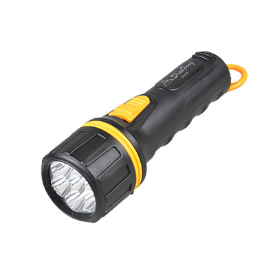 山峰7LED强光手电筒装2节一号干电池可更换家用户外照明老式防水