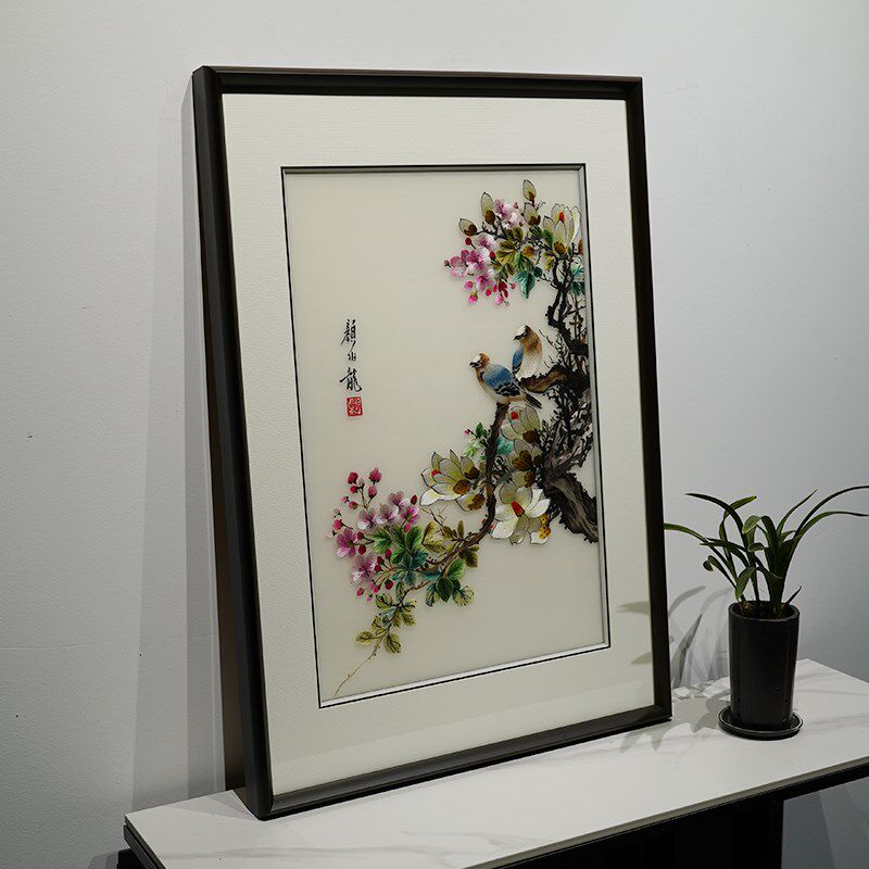 苏绣颜百花鸟纯手工刺绣装饰画挂画