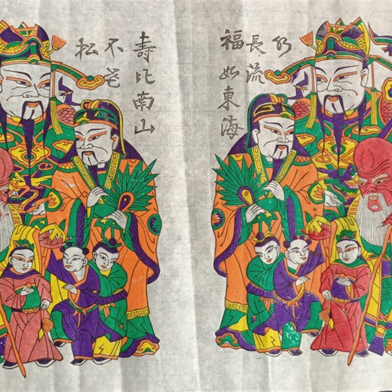 门神朱仙镇木版年画纯手工刻板印刷传统门贴白底云母熟宣画心