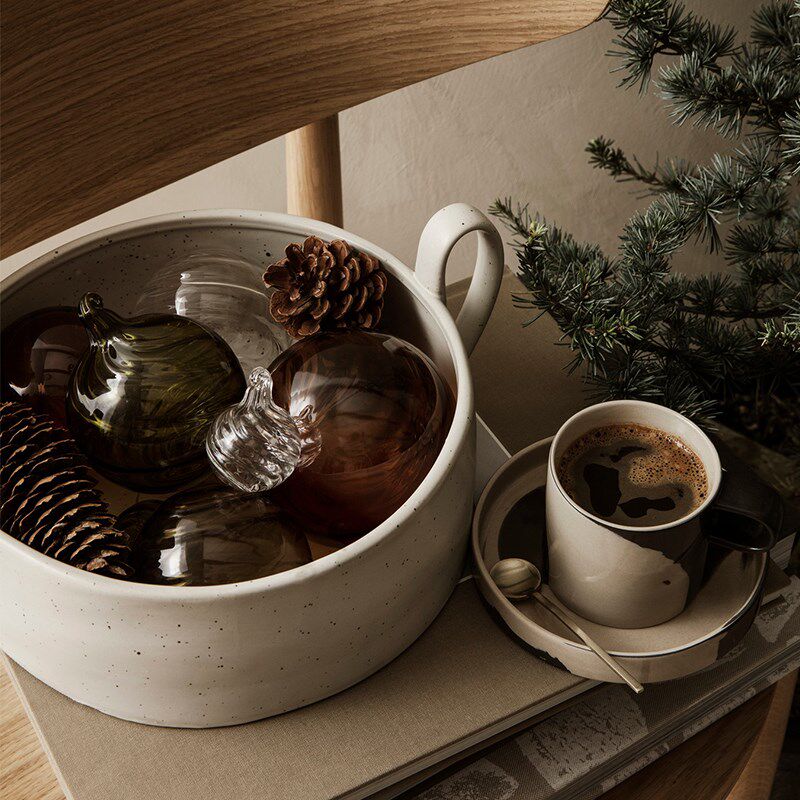 丹麦Ferm Living炻器果盆水果盘双耳果篮侘寂风零食盘客厅茶几