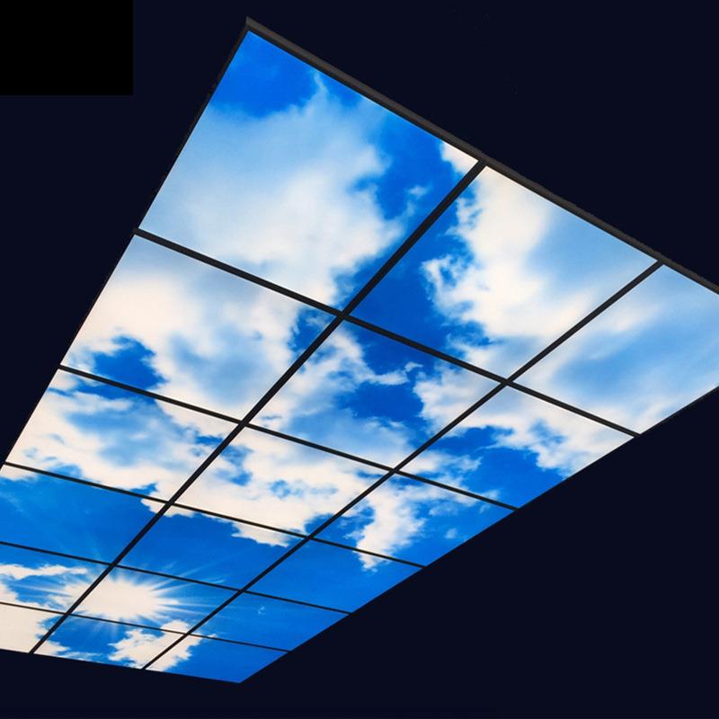 600x600led面板灯彩绘艺术平板灯蓝天白云可嵌入可明装集成吊顶灯