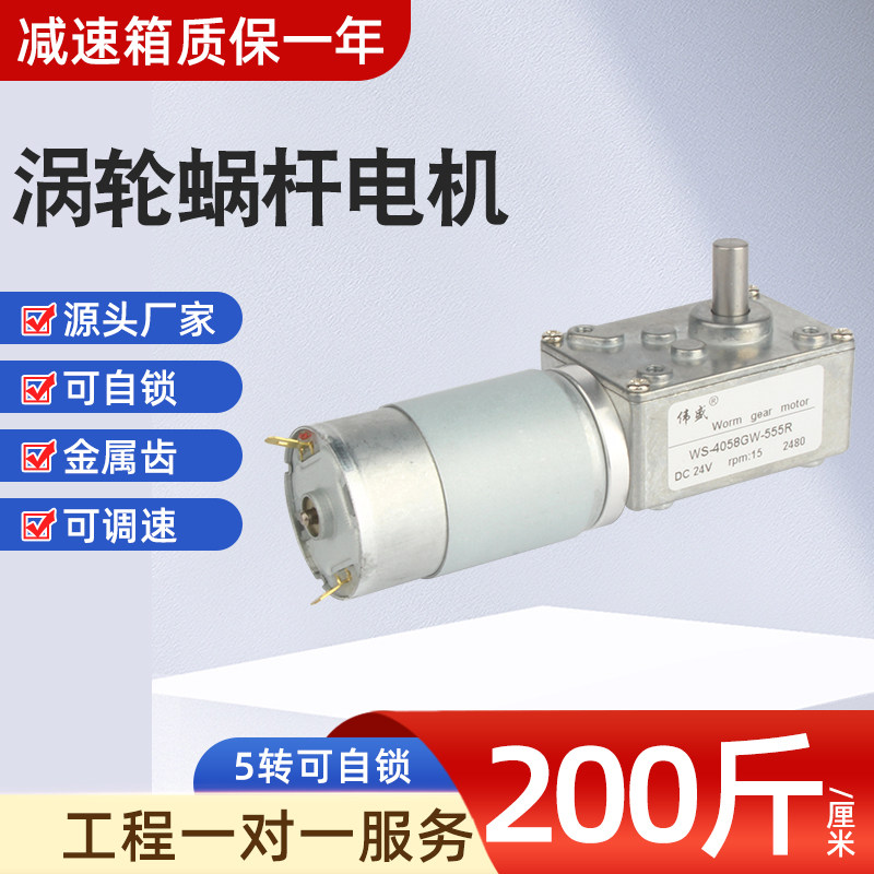 伟盛555蜗轮蜗杆微型齿轮减速电机12V-24V直流小马达大扭矩带自锁