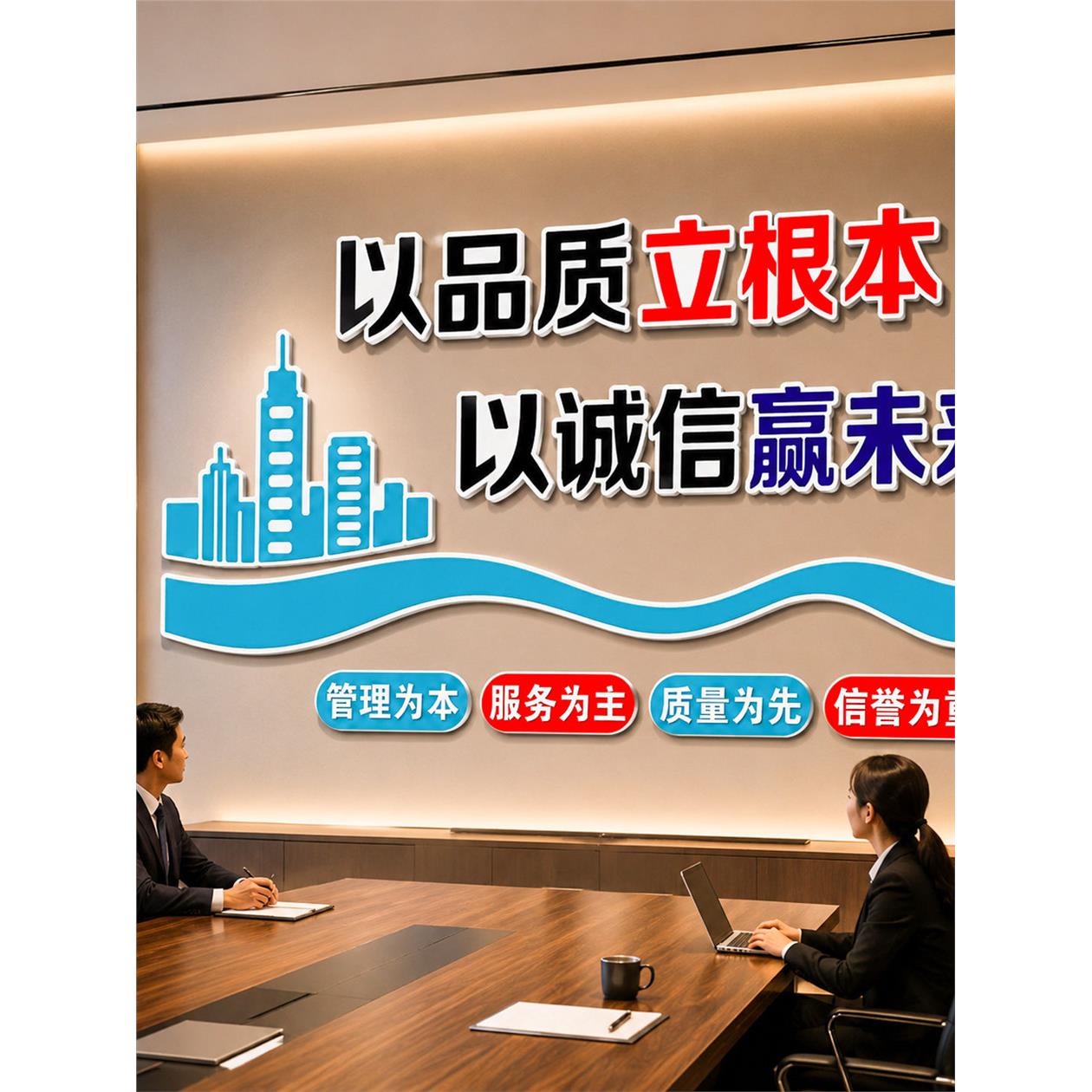 公司进门形象墙贴纸会议办公室墙面装饰前台布置企业文化背景标语