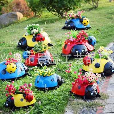 【金属】Metal Ladybug Flower Pot七星瓢虫花盆工艺品摆件庭院装