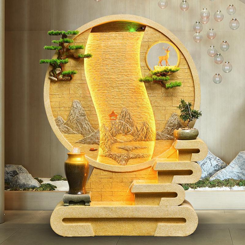 隔断大型假山水景观花园庭院办公室落地摆件新中式水幕墙流水屏风