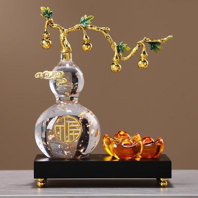 新款摆件新中式水晶葫芦摆件招财客厅玄关酒柜装饰搬家乔迁新居∑