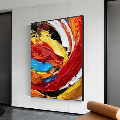 顺丰手绘油画抽象肌理画翻涌黑白橙立体客厅装饰画玄关挂画壁画
