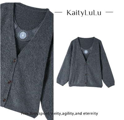KaityLuLu【海棠未眠】 百搭个性V领开衫毛衣KT903Z026