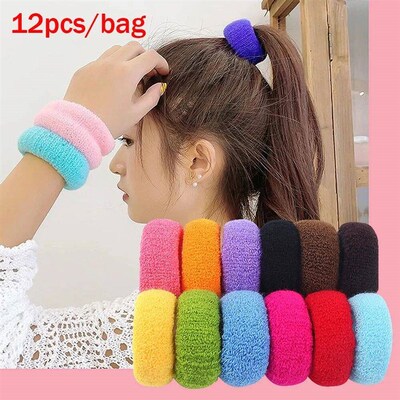 12pcs/Bag Women Girls Elastic Hair Bands Large Thick Seamles