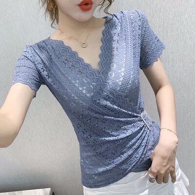 5XL Women lace  New Arrivals 2020 Summer short sleeve v-neck