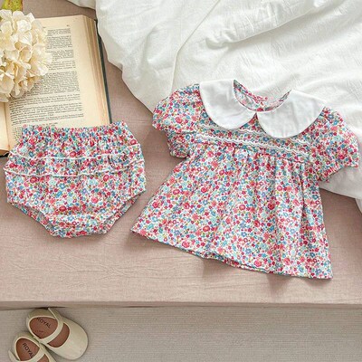 Summer Baby Girls Clothing Sets Puff Sleeve Top Floral Print